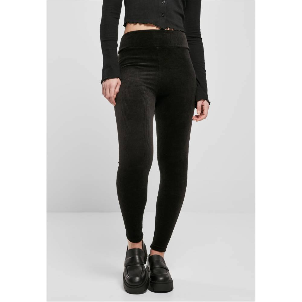Urban Classics Urban Classics High Waist Rib Velvet Legging Zwart